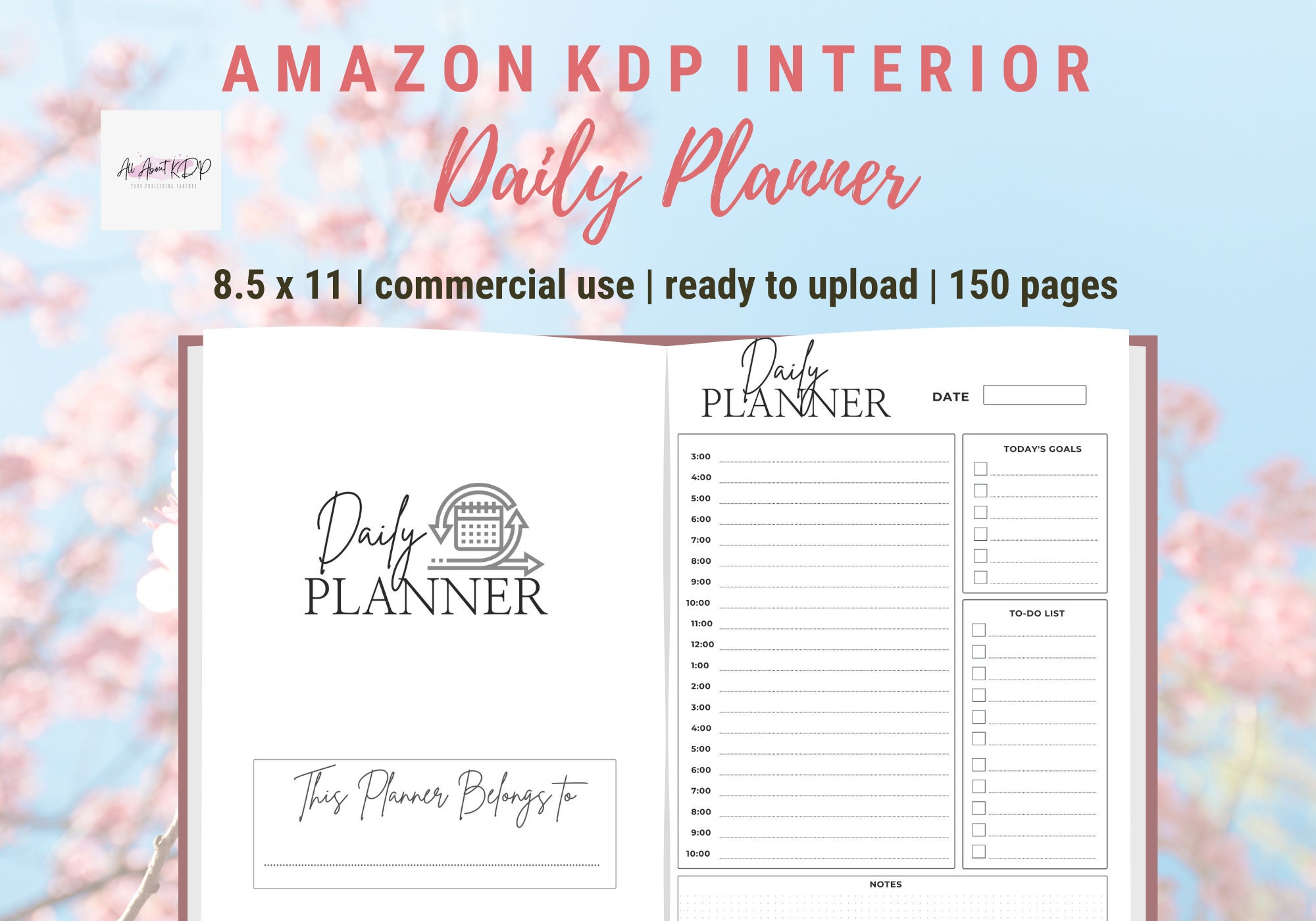 Daily Planner KDP Interior 8.5x11 Inches with Bleed - Etsy UK