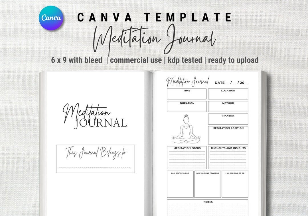 Meditation Journal Canva Editable Template | 6x9 Inches (no Bleed ...