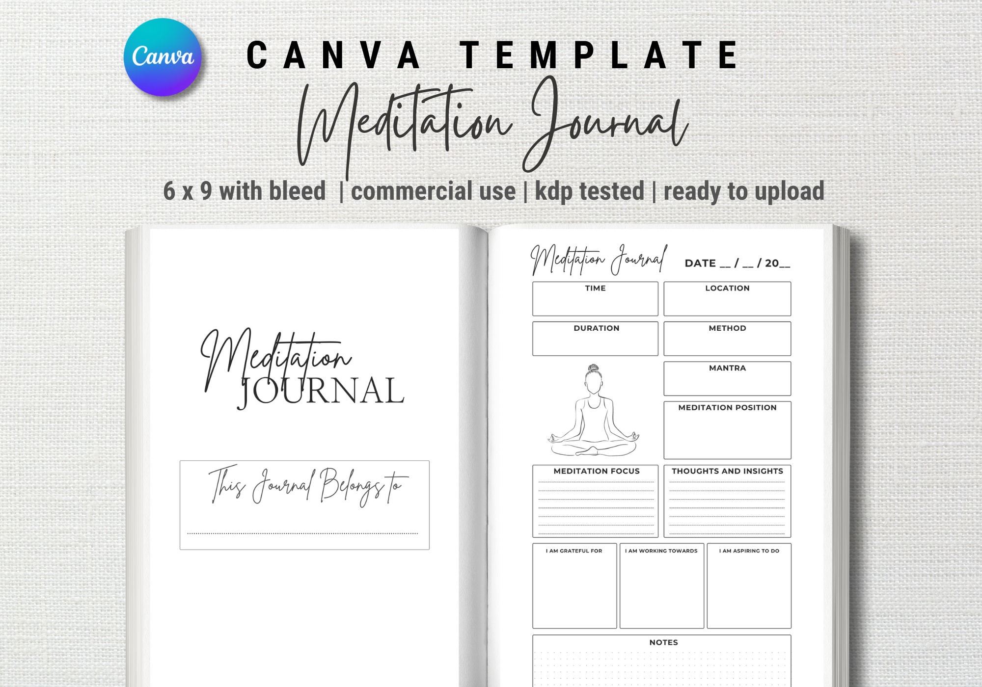 Meditation Journal Canva Editable Template | 6x9 Inches (no Bleed ...