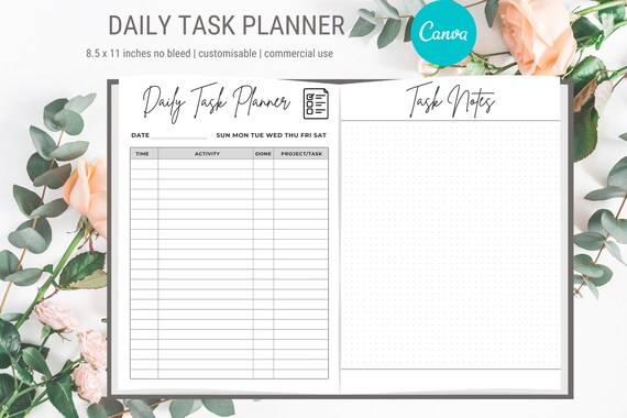 Canva Editable Daily Task Planner KDP Interior 8.5x11 | Etsy
