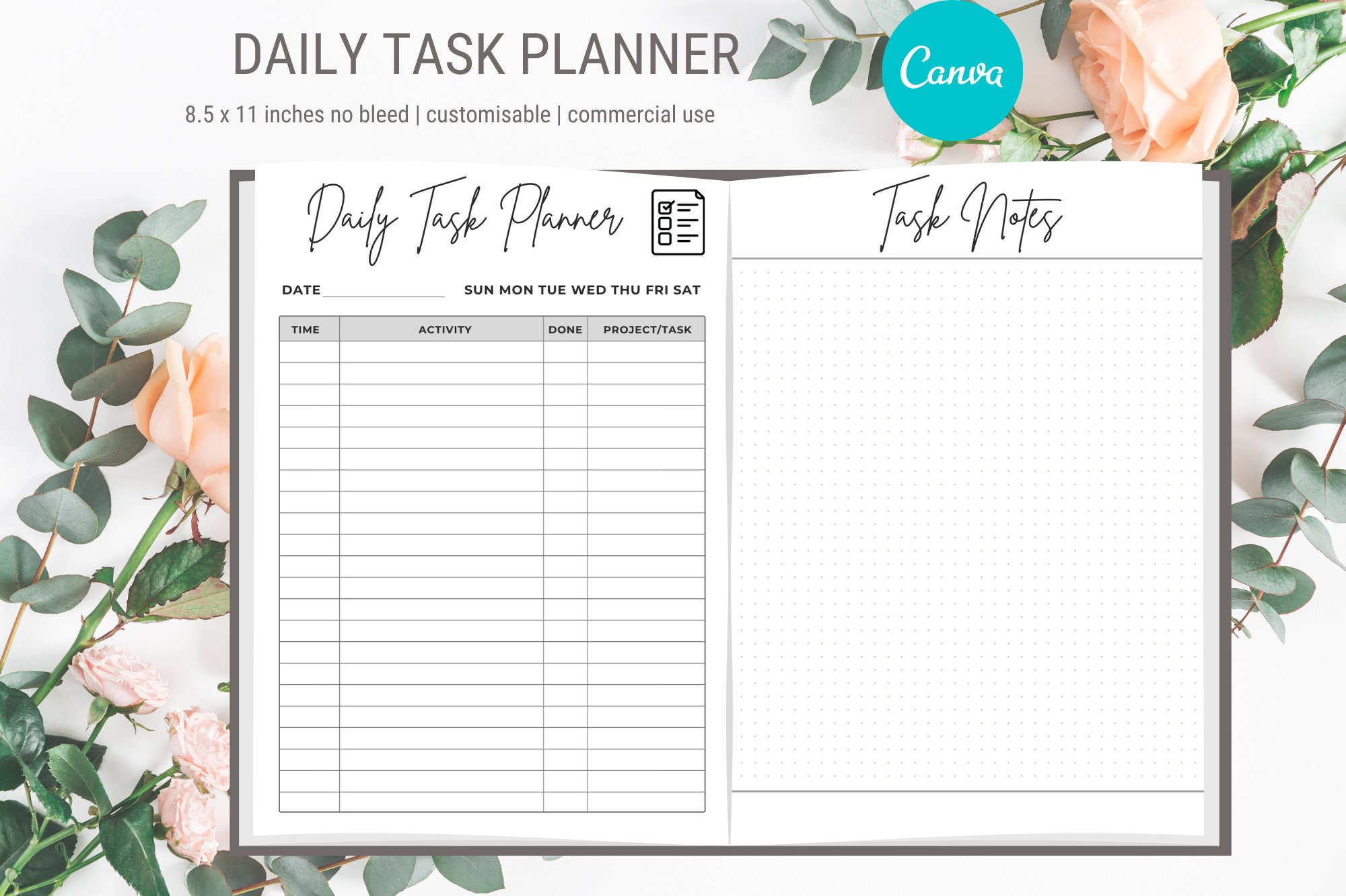 Canva Editable Daily Task Planner KDP Interior 8.5x11 Inches no Bleed ...