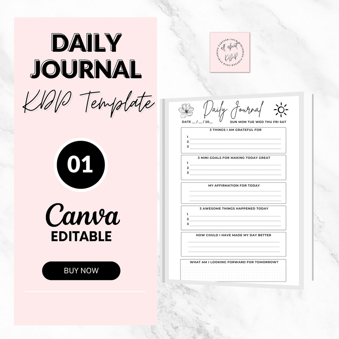 Daily Journal Canva Editable Template - 6x9 Inches Format Perfect for ...