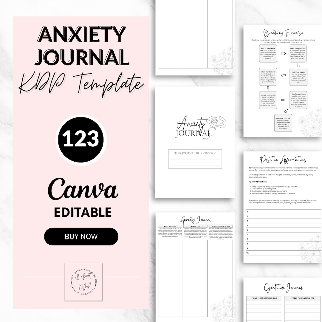 Anxiety Journal Canva Editable | KDP Mental Health Planner | Coping ...