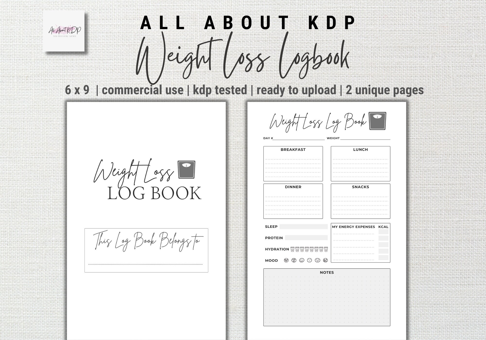 Weight Loss Tracker Weight Loss Log Book KDP Interior Exercise Planner ...