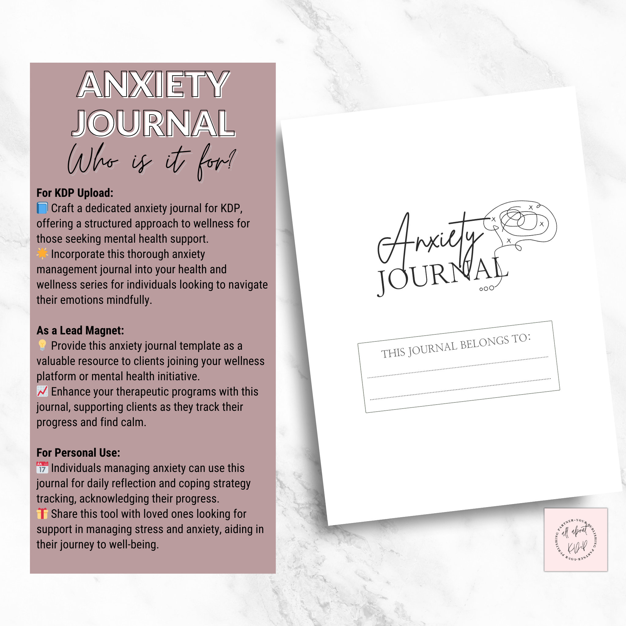 Anxiety Journal Printable KDP Mental Health Planner Coping Strategy ...