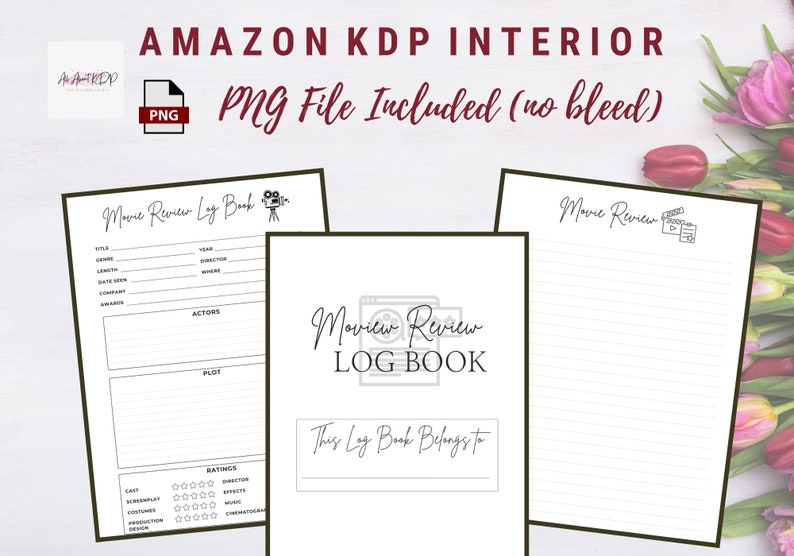 Movie Review Log Book KDP Interior 6x9 Inches with Bleed Commercial Use ...