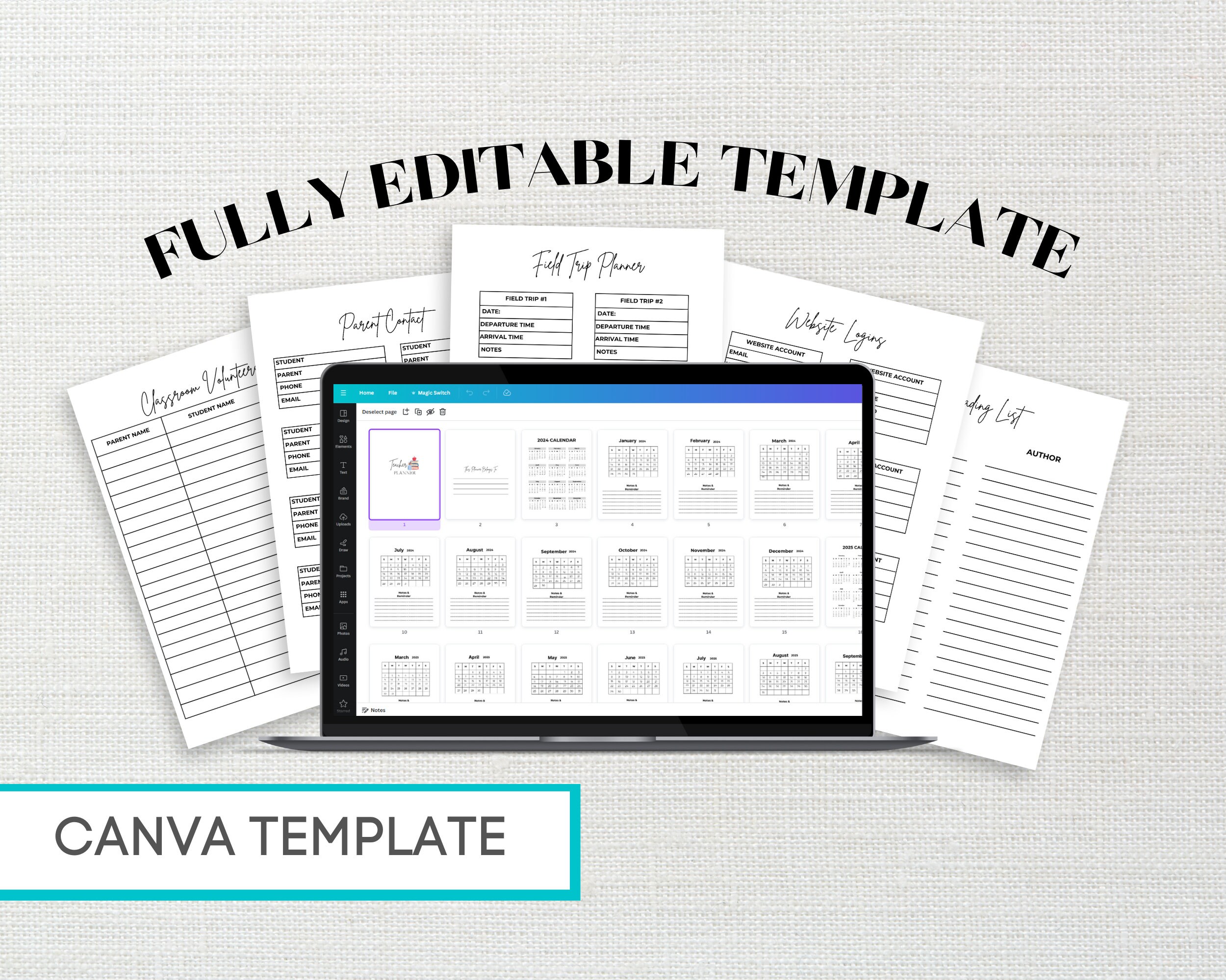 Editable Teacher Planner KDP Template Minimalist 8.5x11 Design, Fully ...