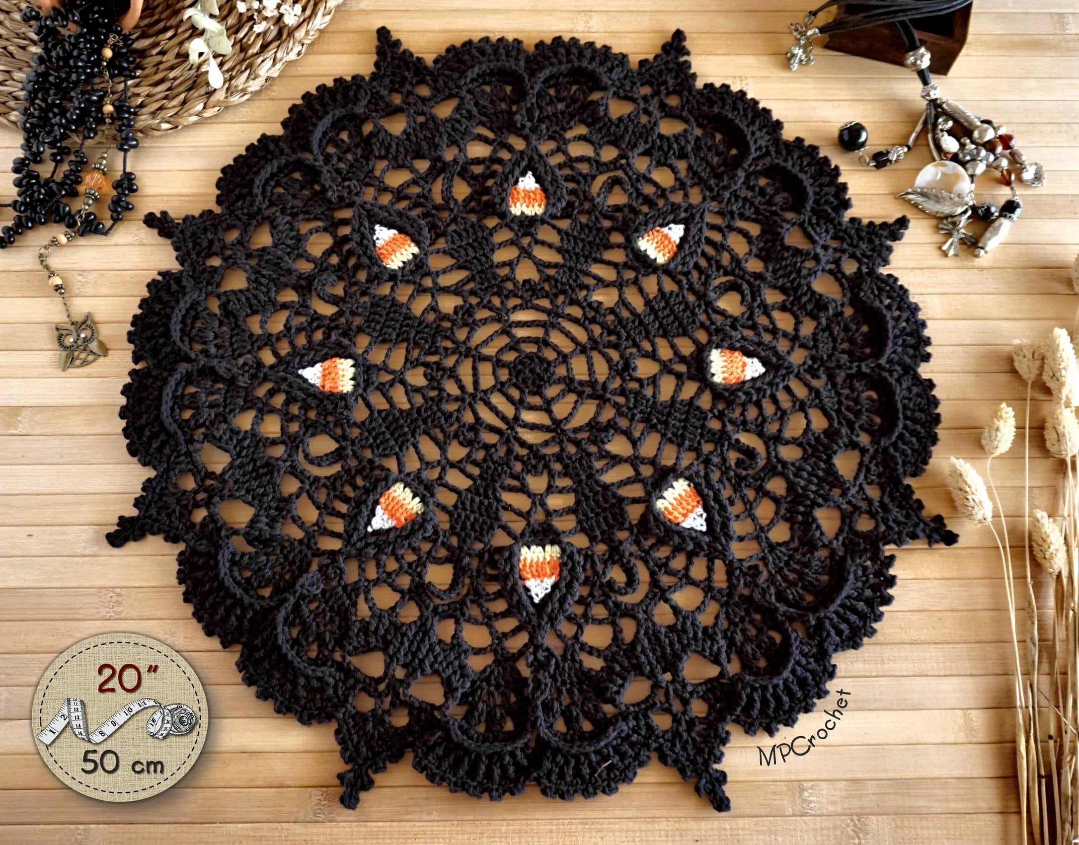 Handmade Halloween Spider Web Doily: Black Crochet Table Decoration (20 ...