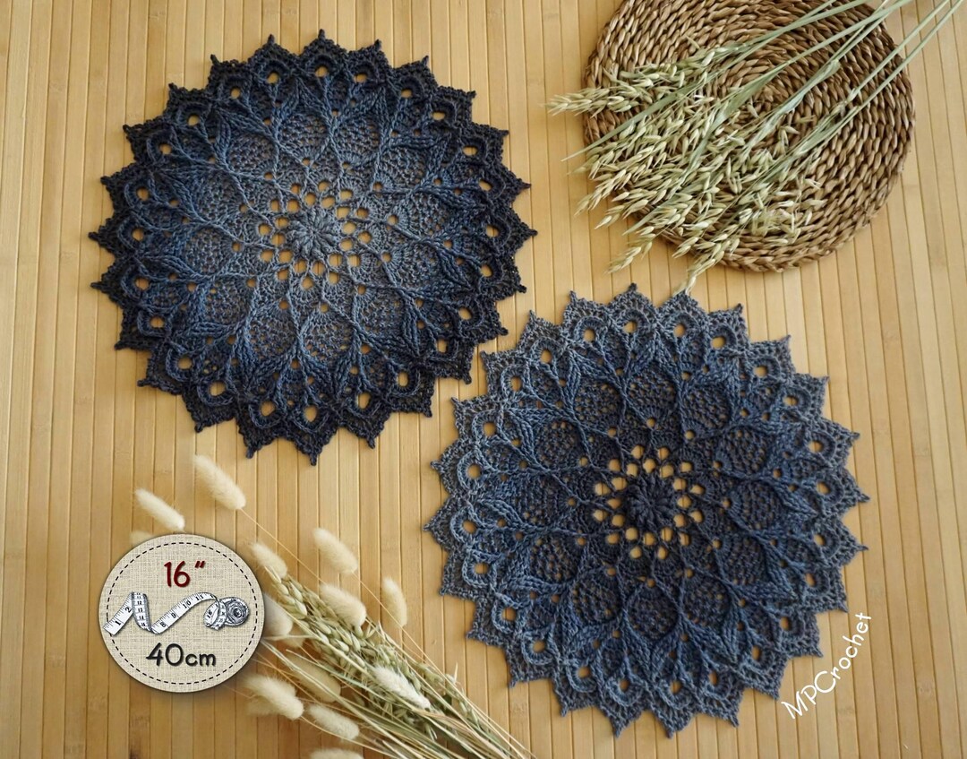 Handmade Gray Crochet Doilies, Mandala Lotus Design, Set of 2 - Etsy