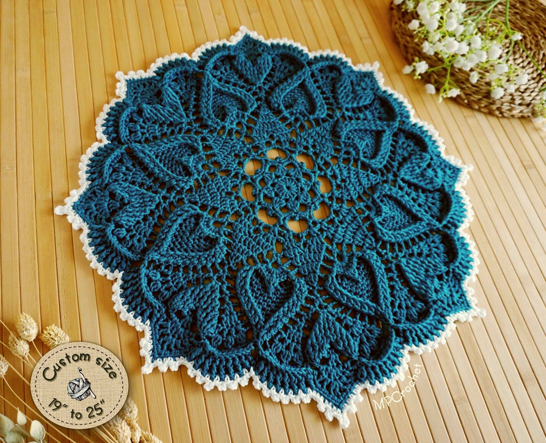 Indigo Blue Crochet Doily: Egyptian Cotton Hearts, Coastal Decor - Etsy