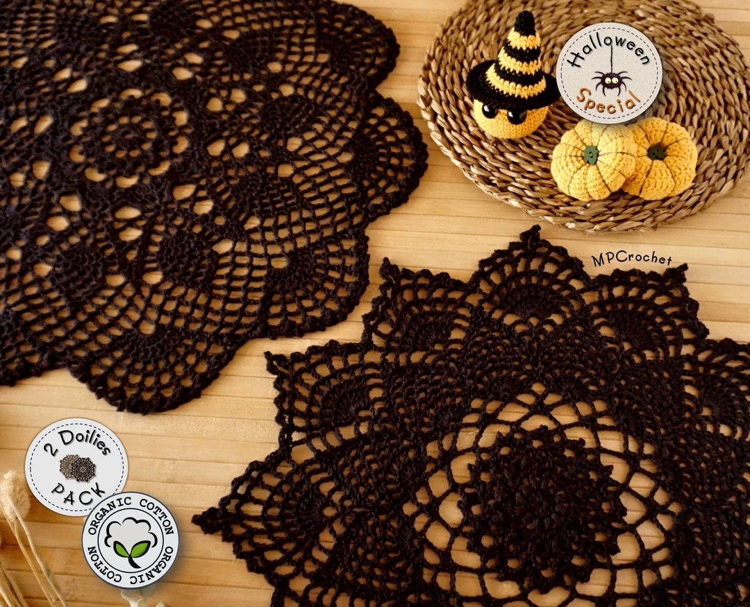Halloween Two Black Doilies Special Pack With a Cute Little Witch and ...