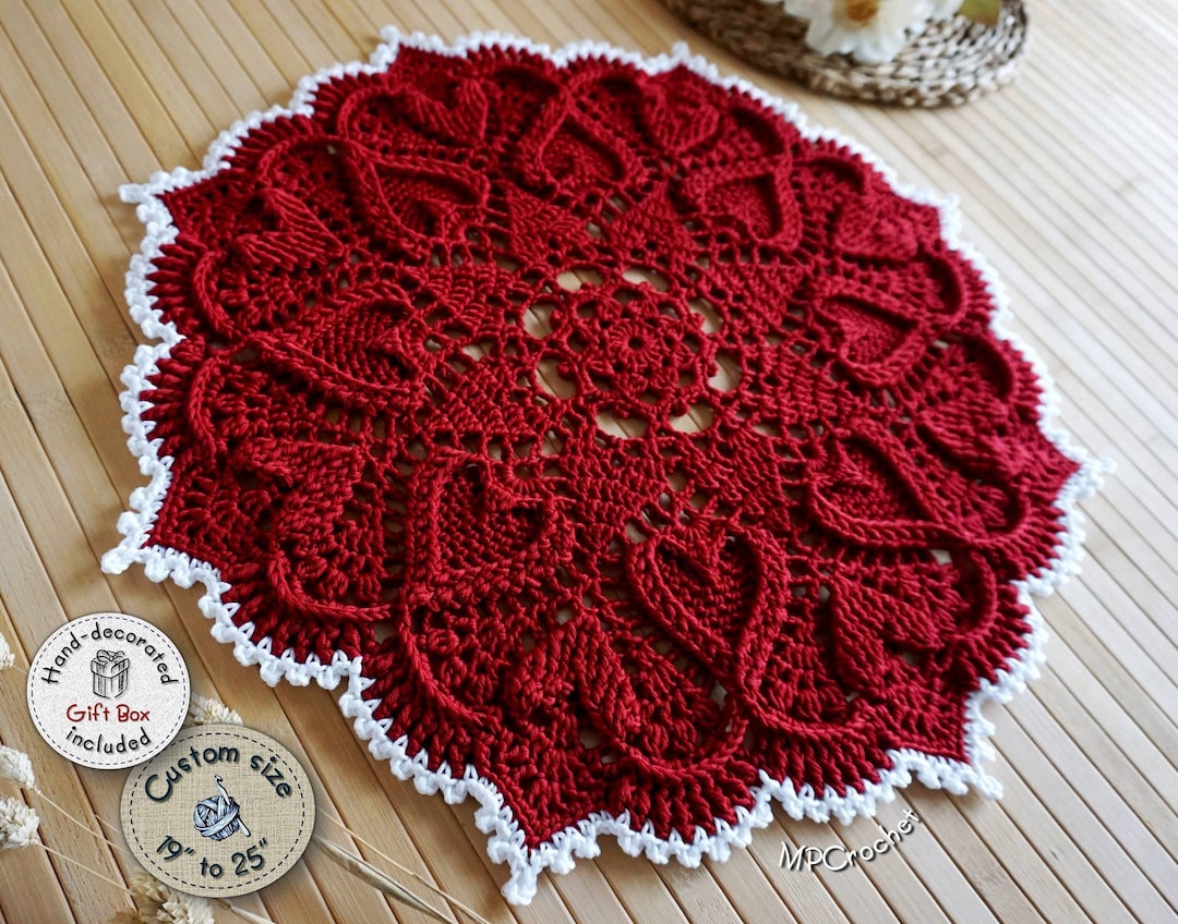 Deep Red Hearts Romantic Doily, Vibrant Hearts Custom Size Table Mat ...
