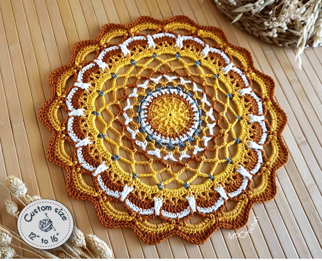 Yellow and Terracotta Doily Custom Size, Spring and Summer End Table ...
