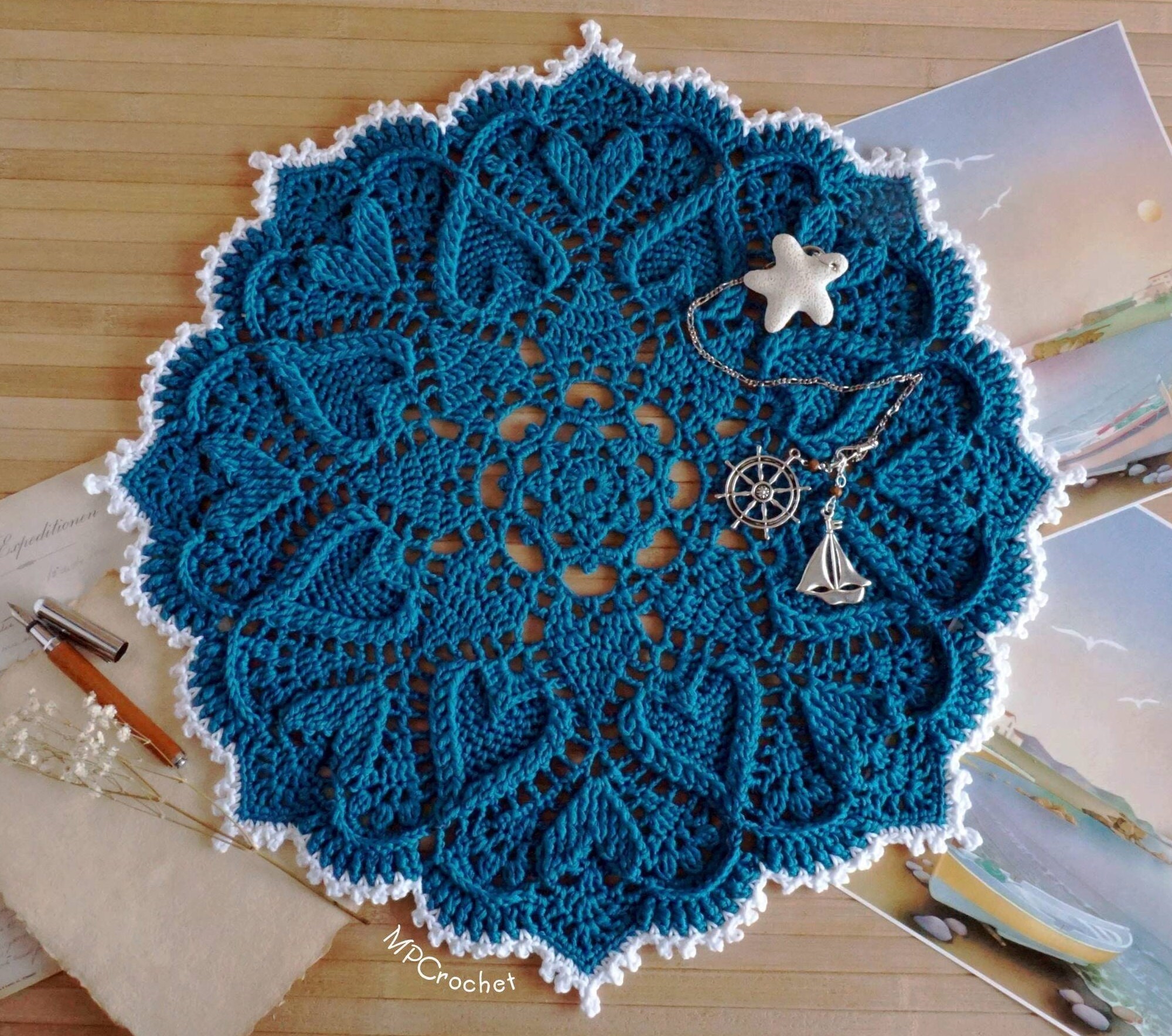 Beach House Blue and White Doilies Set, Custom Size Lake House Table ...