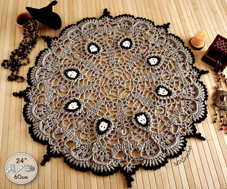 Crochet Halloween Doily: Gray Spider Web With Skulls, 25 Inch - Etsy