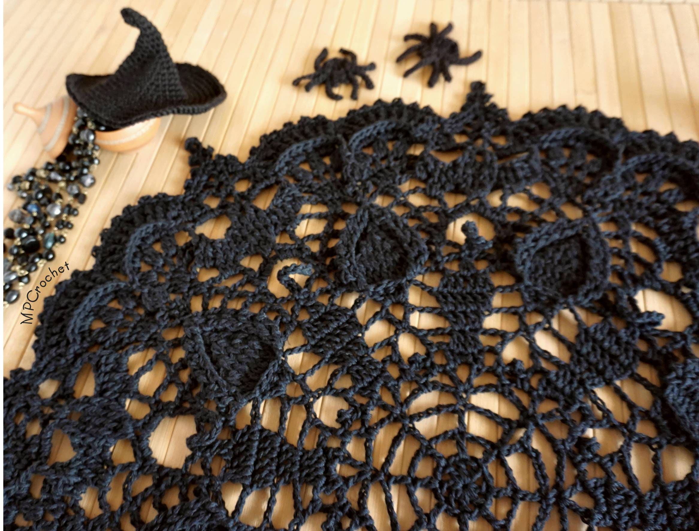 Creepy Halloween Table Doily: Gothic Black Spiderwebs, Cats, Vampires ...