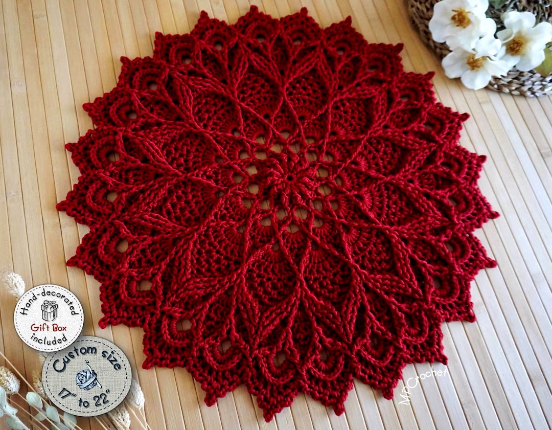 Deep Red Crochet Doily With Delicate Reliefs, Custom Size Deep Burgundy ...