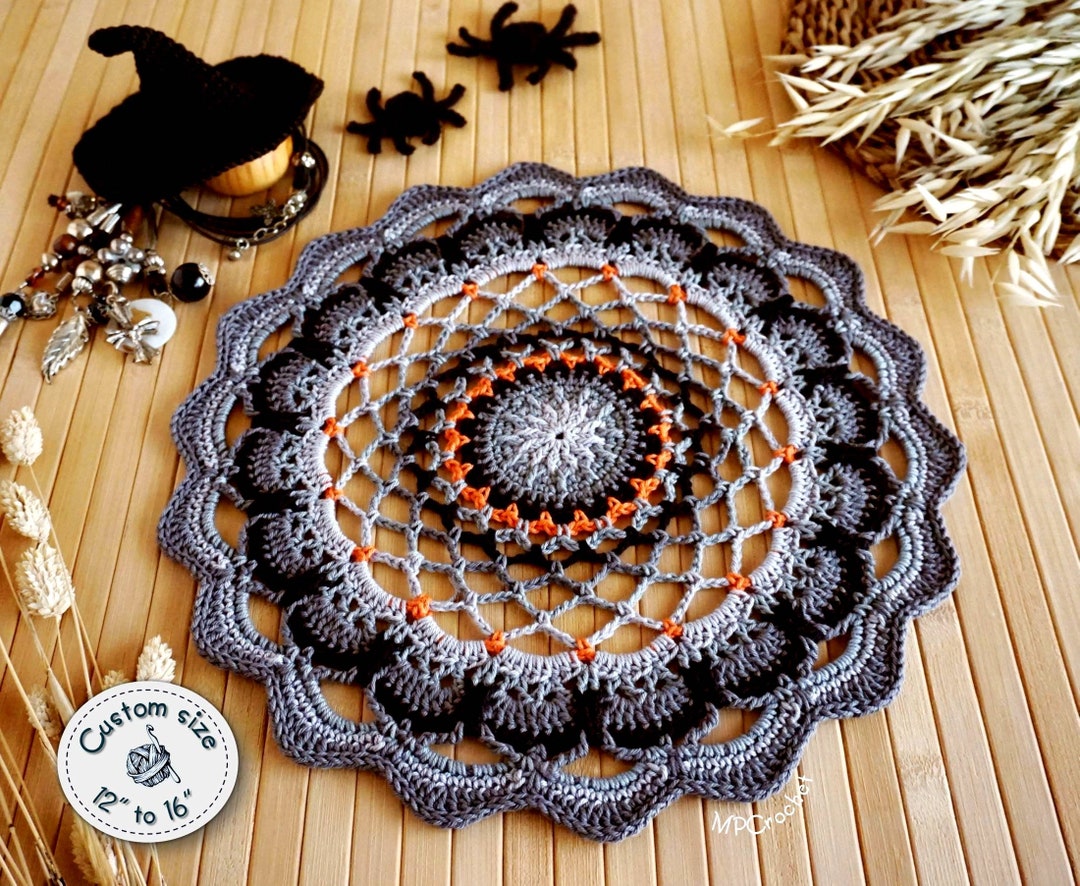 Halloween Doily Custom Size, Gray and Black Halloween Spider Web and ...