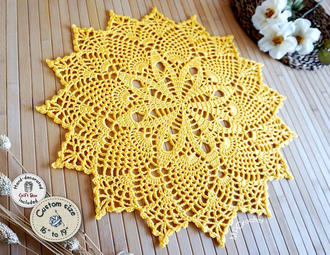 Yellow Doily Custom Size for Side Table Decor, Spring Summer Garden and ...