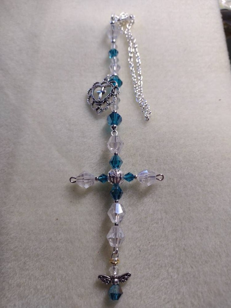 Crystal Cross/guardian Angel Rear View Mirror - Etsy