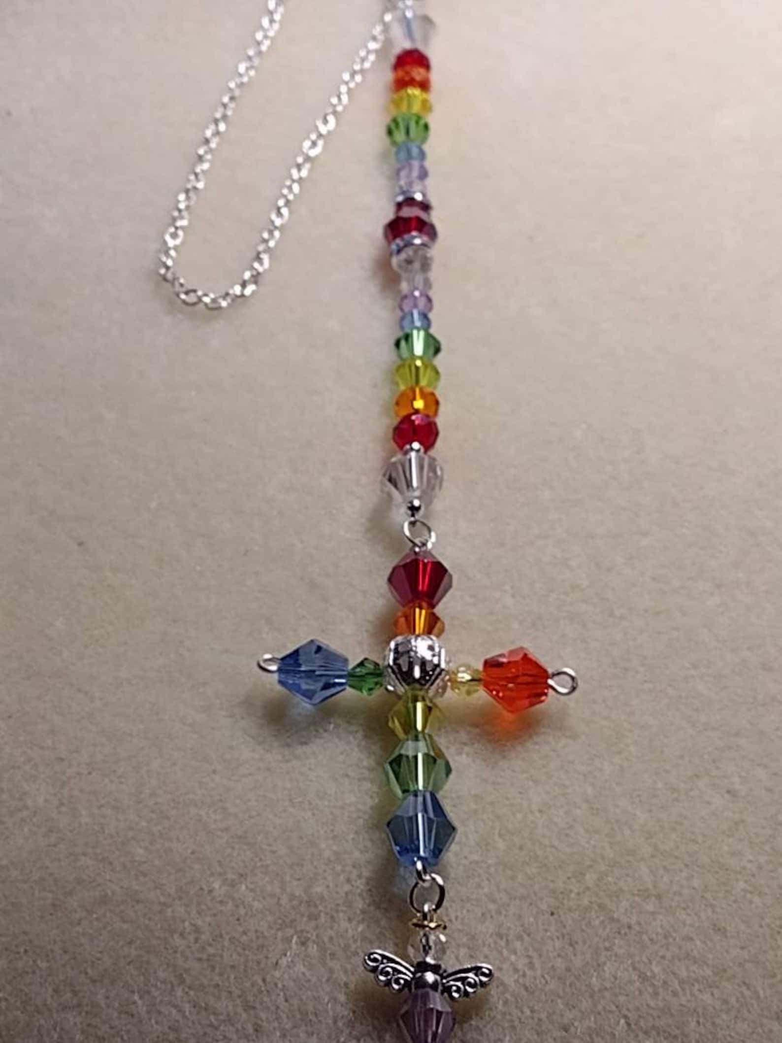 Crystal Cross/guardian Angel Rear View Mirror - Etsy