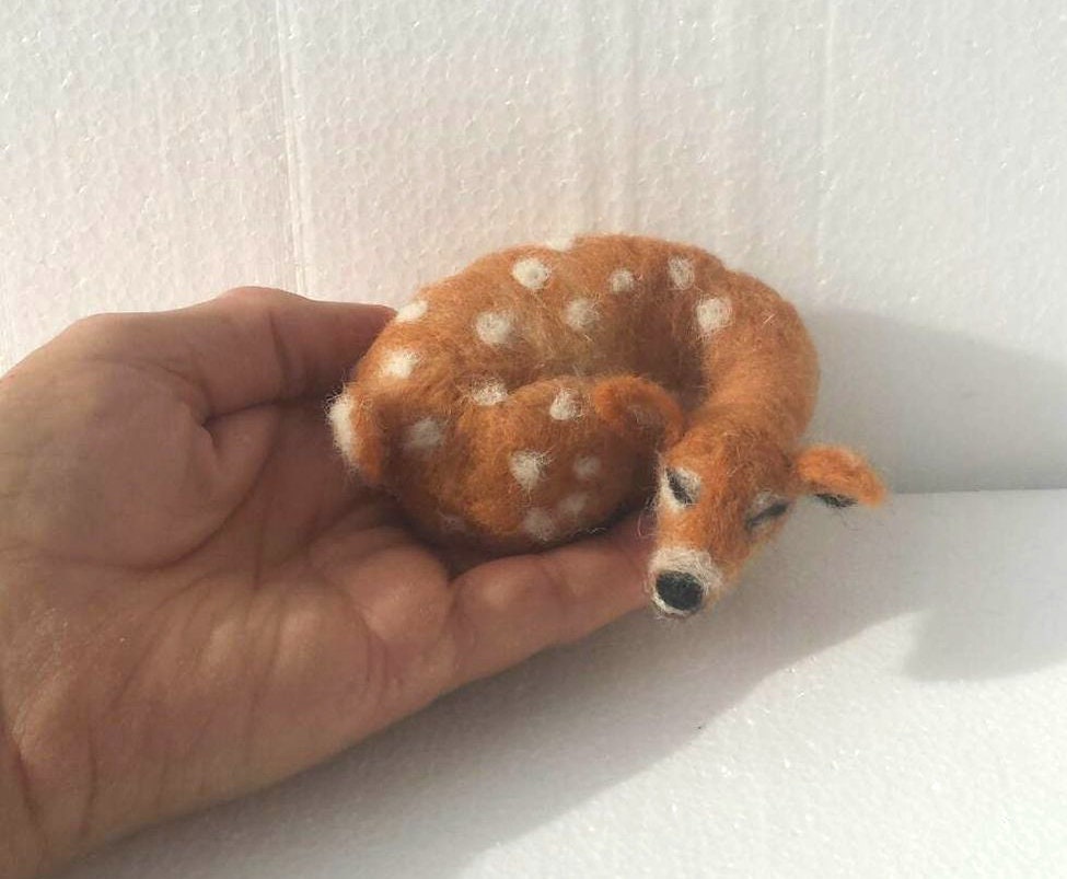 Needle Felted Sleeping Roe Wool Roe Figurine Needle Felted - Etsy