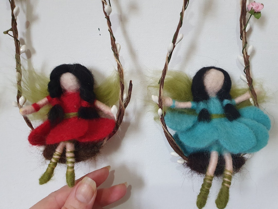 Needle Felted Fairy and Swing Wall Hanging Fairy Doll and Fairy Swing ...