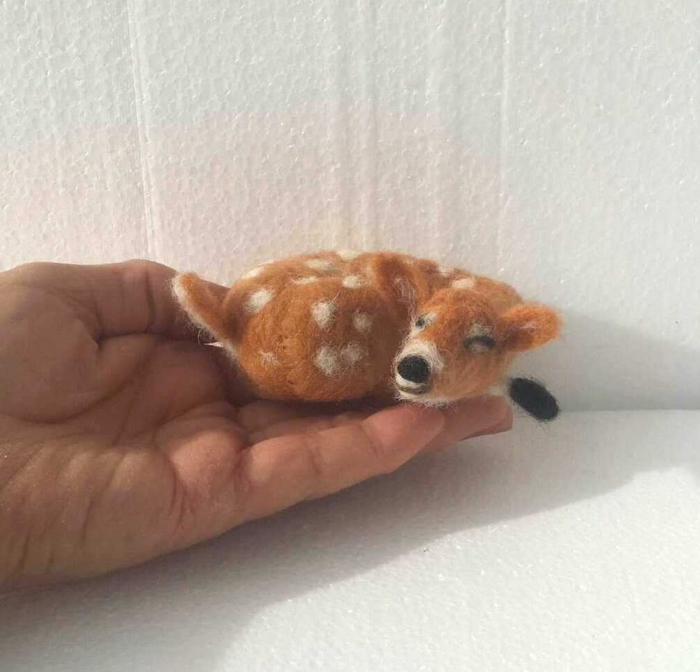 Needle Felted Sleeping Roe Wool Roe Figurine Needle Felted - Etsy