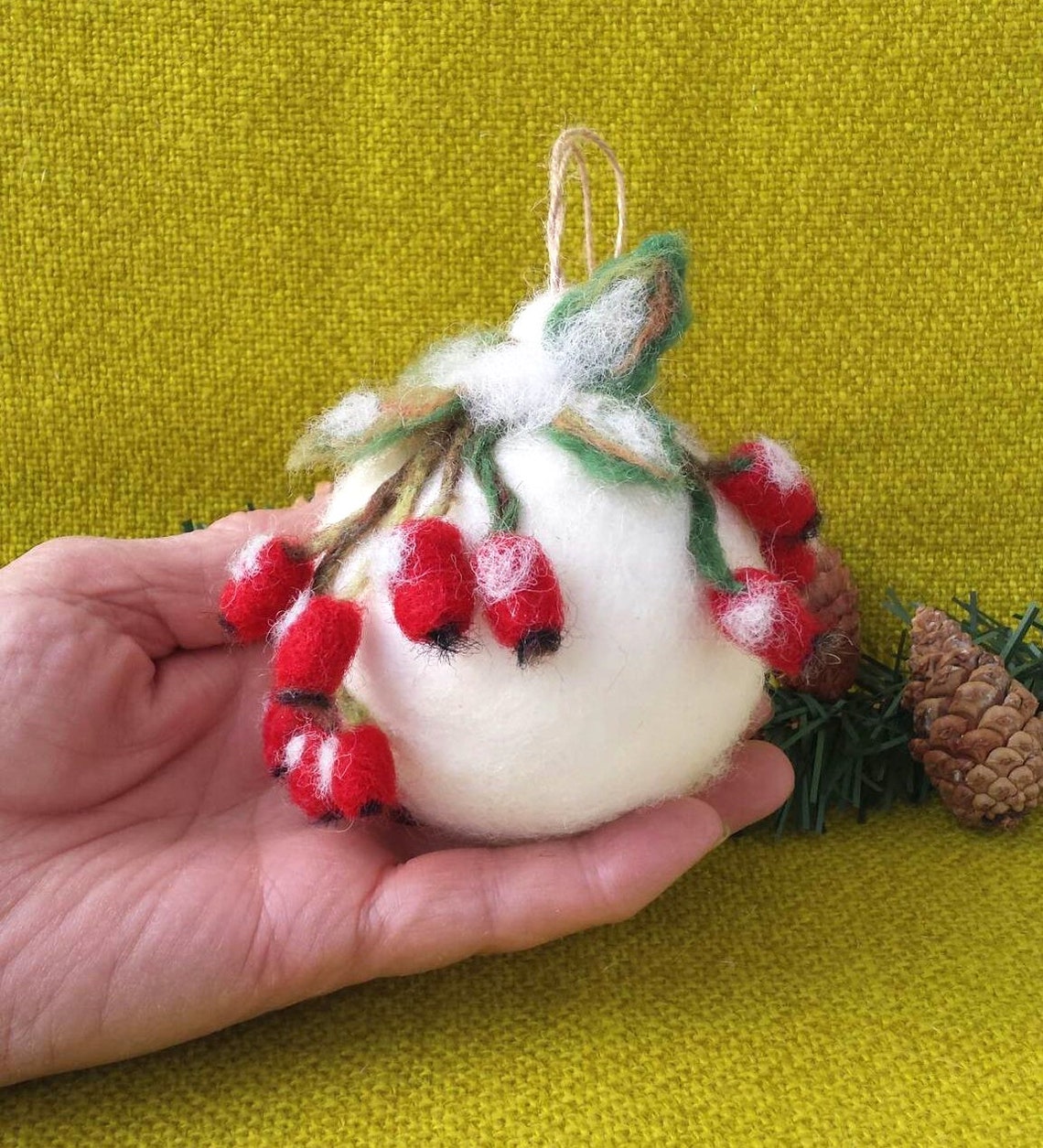 Needle Felted Christmas Tree Ornament: Rosehip Holiday Decor - Etsy