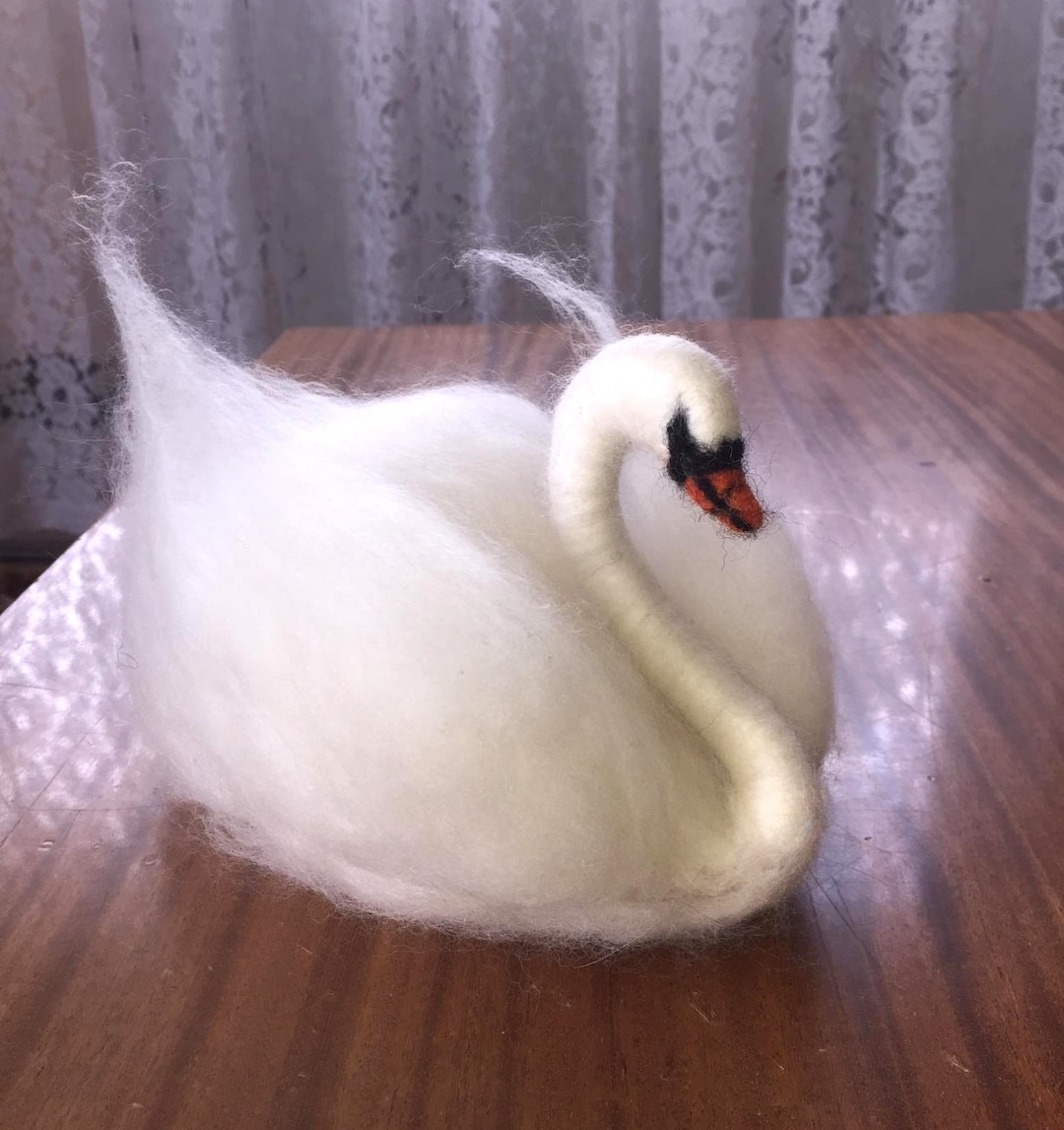 Needle Felted White Swan Wool Swan Toys White Swan Art Toy Handmade ...