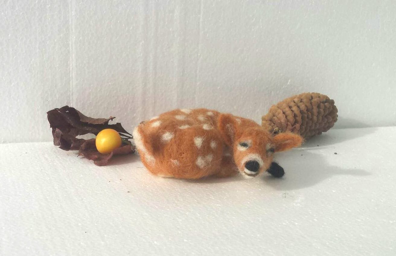 Needle Felted Sleeping Roe Wool Roe Figurine Needle Felted - Etsy