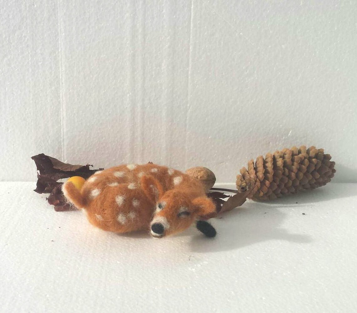 Needle Felted Sleeping Roe Wool Roe Figurine Needle Felted - Etsy