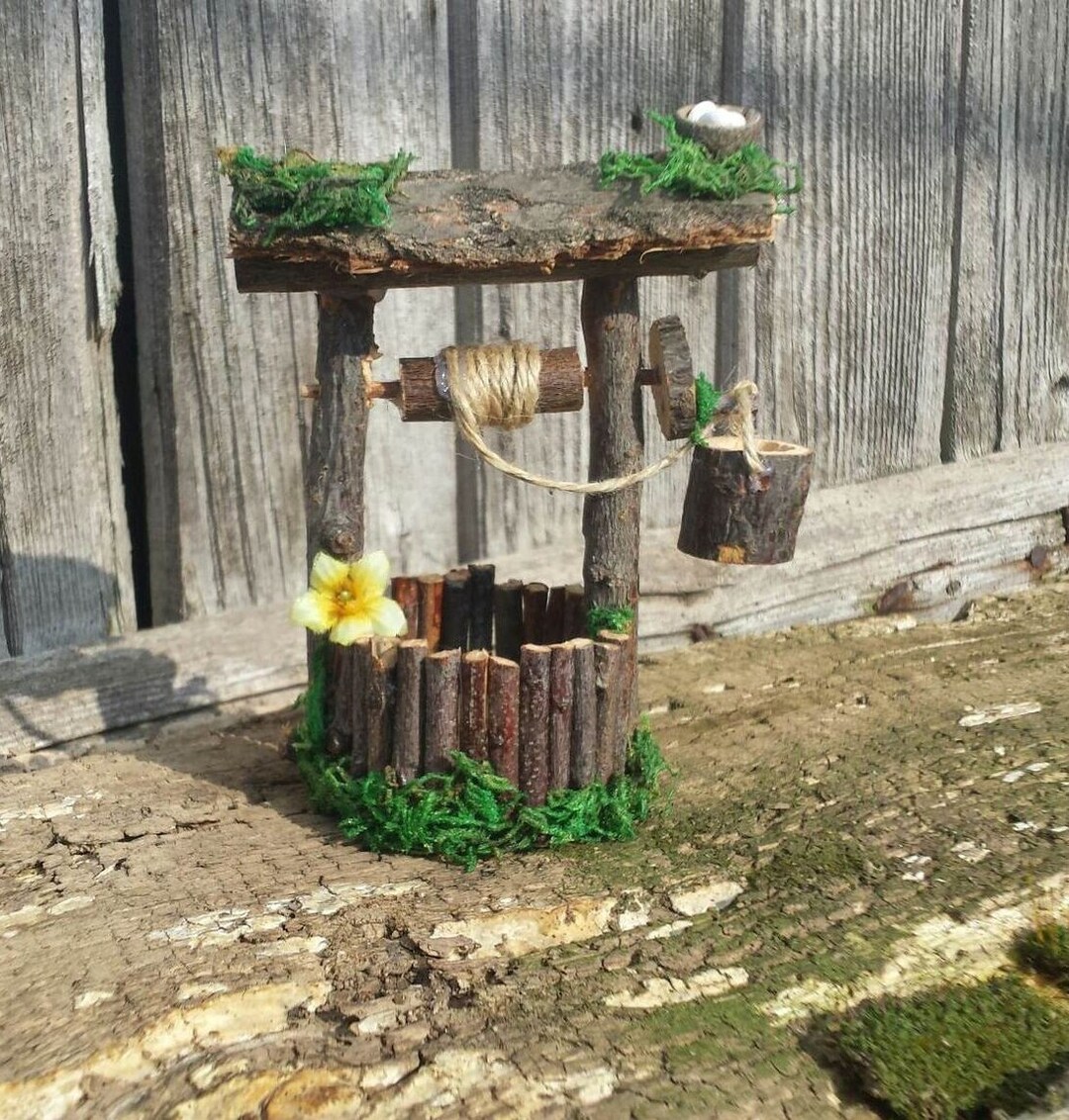 Wishing Well Fairy Garden Miniature Wooden Wishing Well Ornament Fairy ...