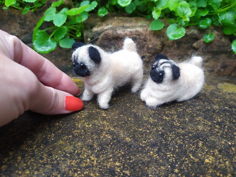 Needle Felted Pug Dog Miniature Dog Dollhouse Miniature Pug Dog Gift for Dogs Lover or Animals ...