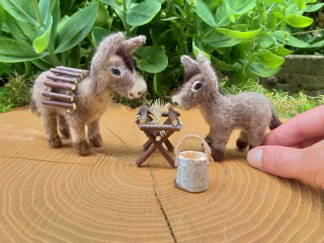 Needle Felted Two Donkey Felt Donkey Wool Donkey Felt Farm Animal ...