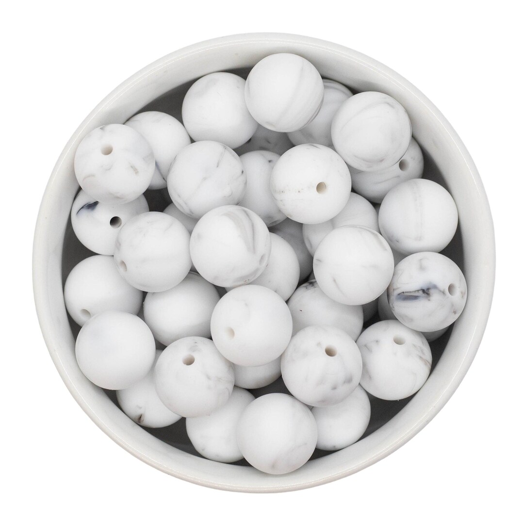 Marbled White Silicone Beads 15mm (package of 10) - Etsy