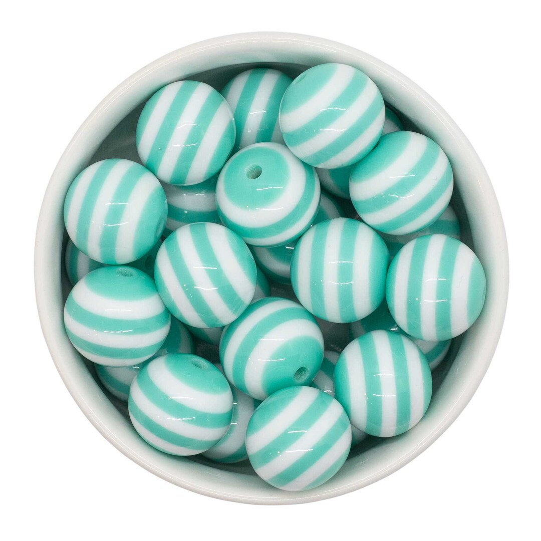 Fresh Mint and White Stripe Beads 20mm - Etsy