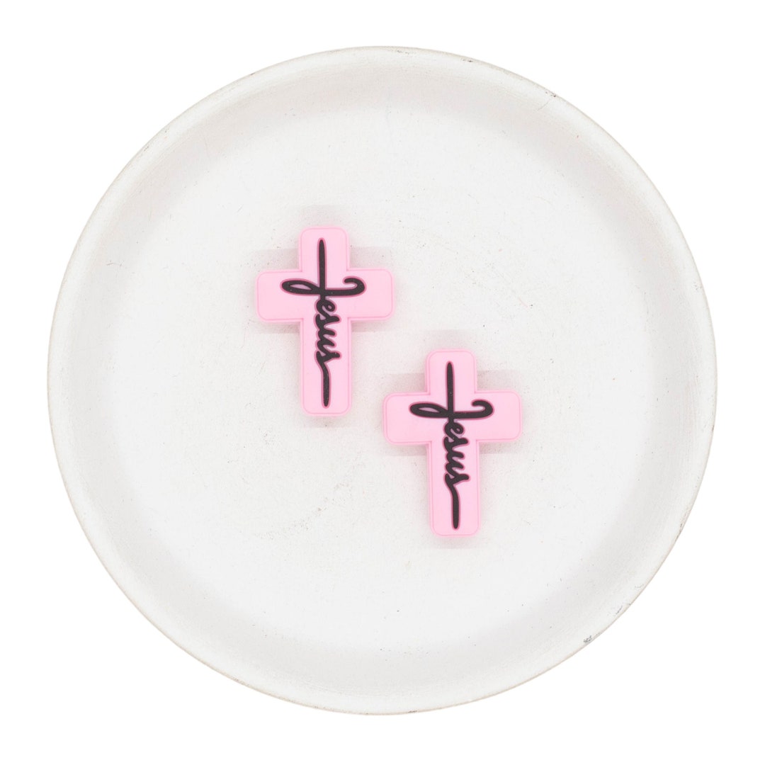 Light Pink Cross W/black Jesus Script Silicone Focal Bead - Etsy