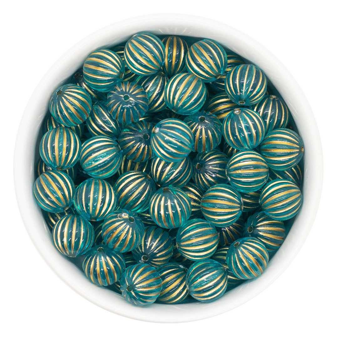 Translucent Teal Pumpkin W/gold Creases Beads 12mm - Etsy