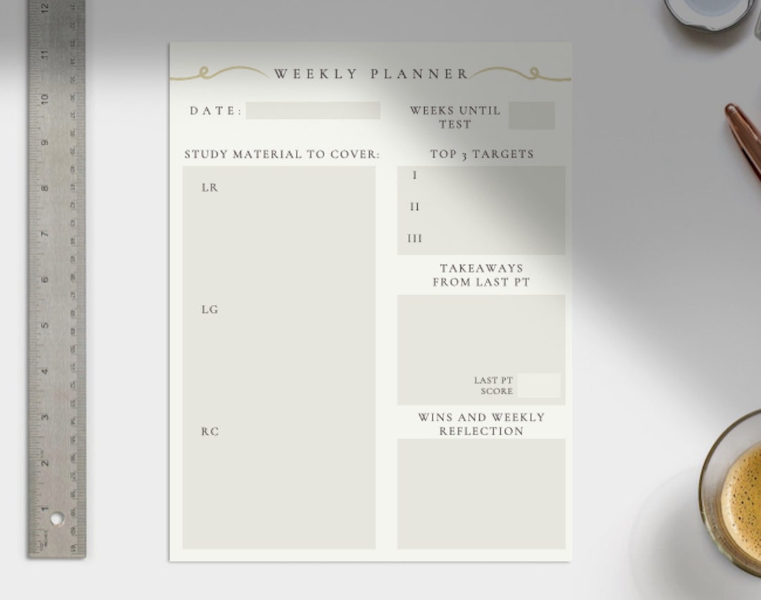 Weekly Planner Printable LSAT Vertical Weekly Planner Kit Checklist ...
