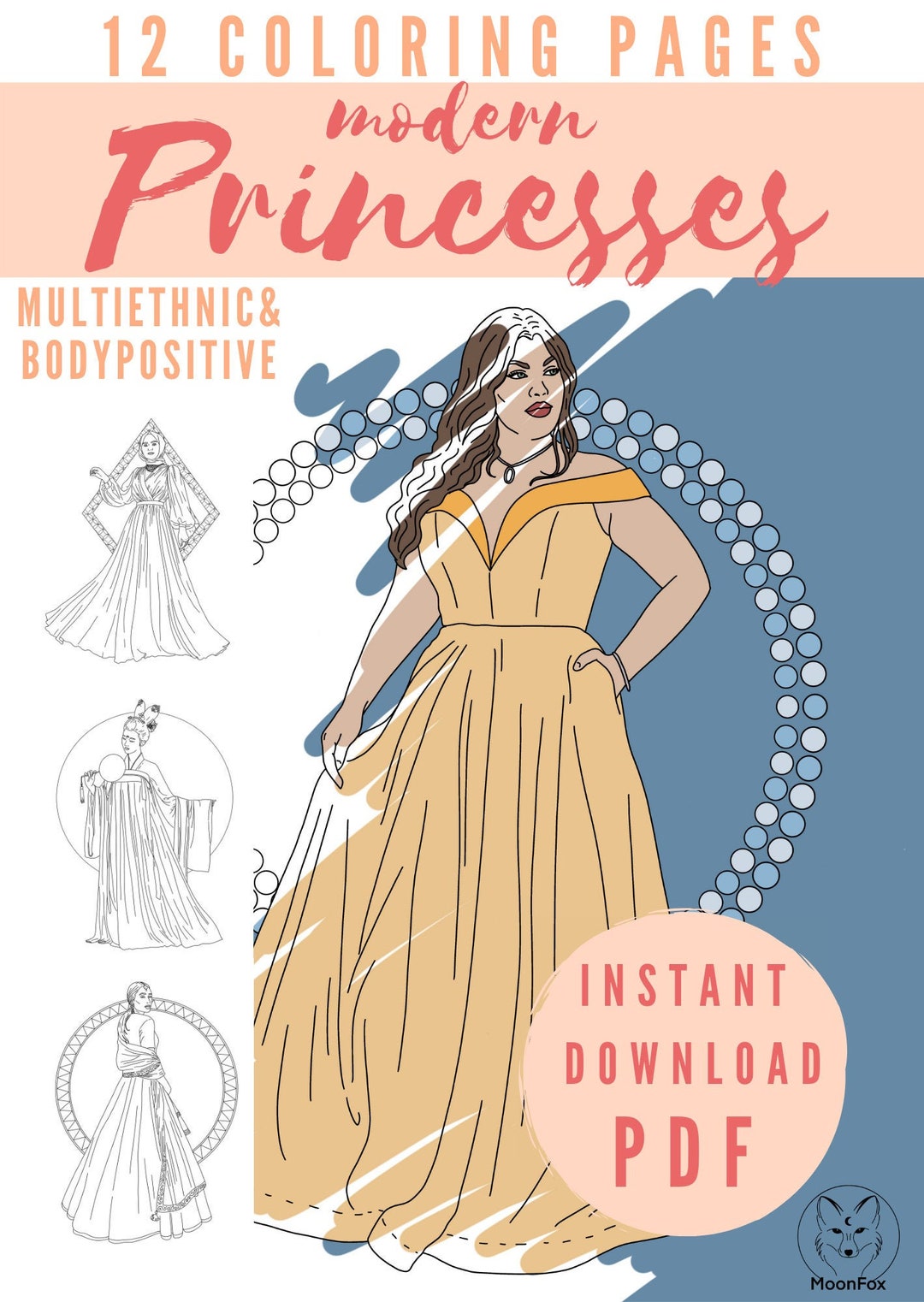 Contemporary Princesses coloring book 12 art pages for adults and ...