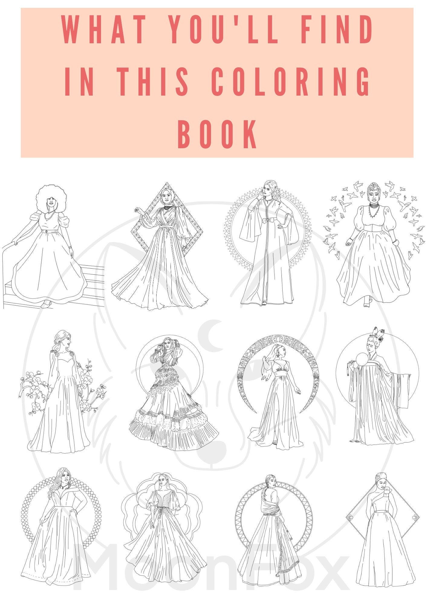 Contemporary Princesses coloring book 12 art pages for adults and ...