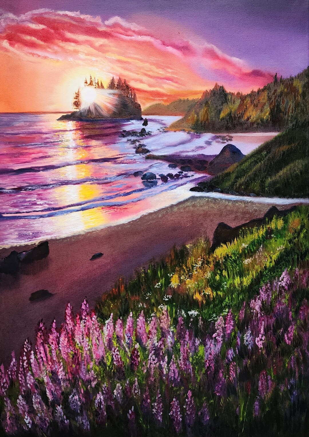 Sunset View Original Painting Oil on Canvas Peaceful and Calm Landscape ...