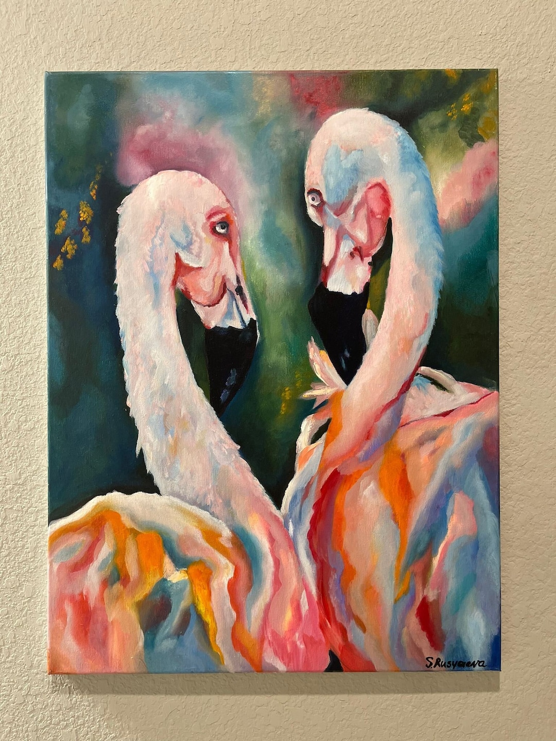 Pink Flamingos Original Oil Painting, Love Birds Painting, Flamingos ...