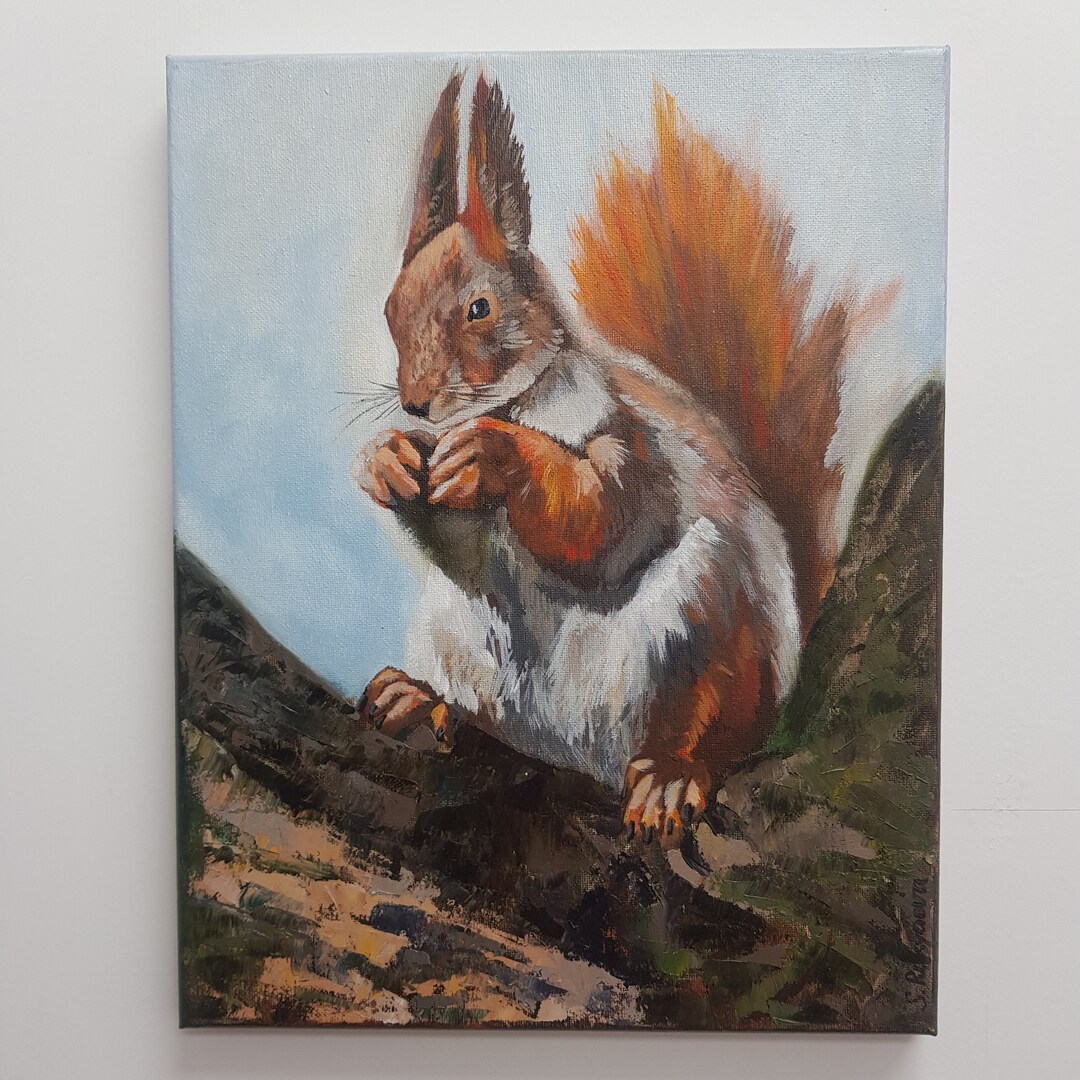 Red Squirrel Oil Painting: Forest Animal Art on Canvas (12x16) - Etsy