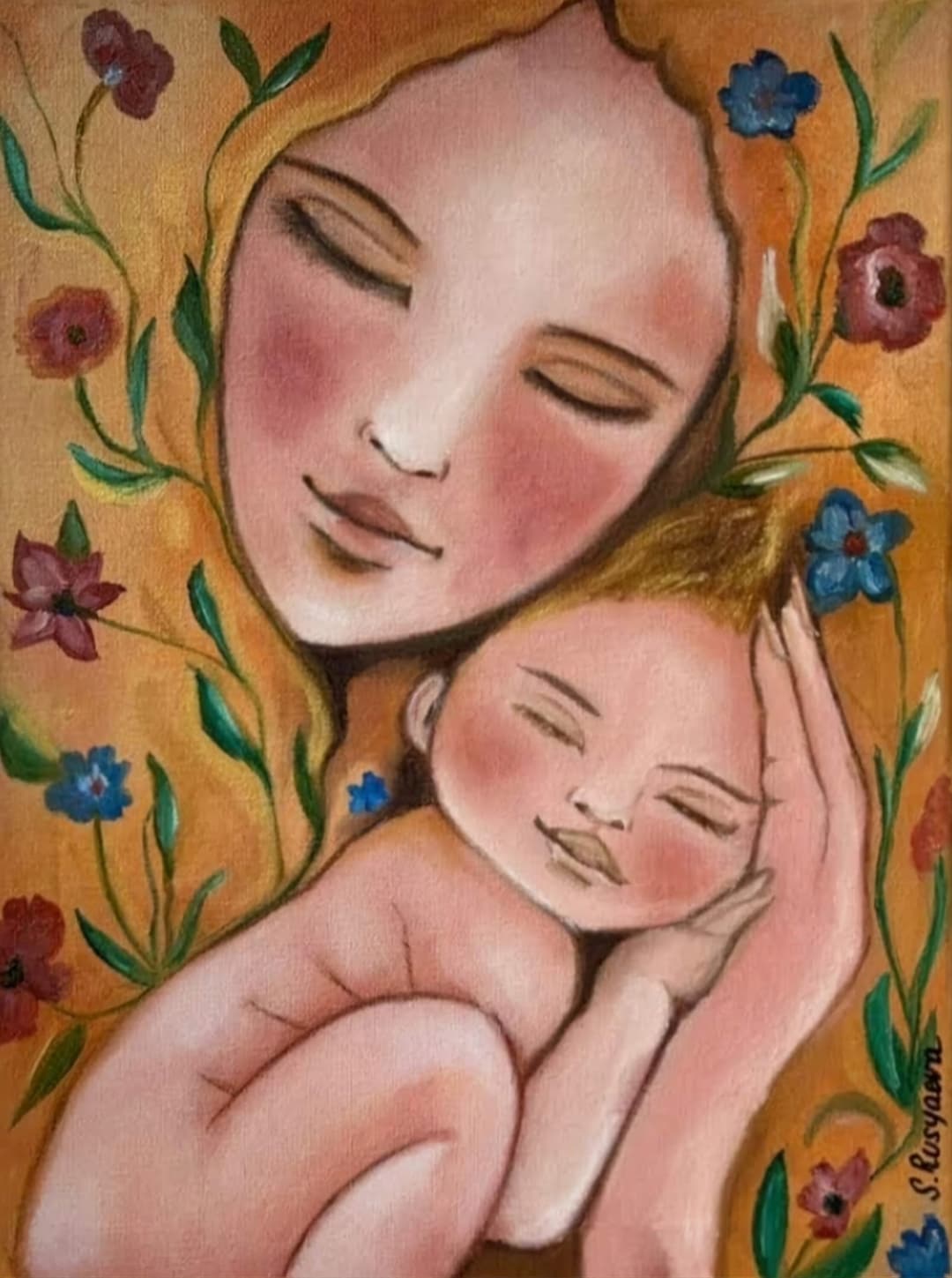 Original Mom and Baby Oil Painting Mother Love Motherhood Artwork New ...