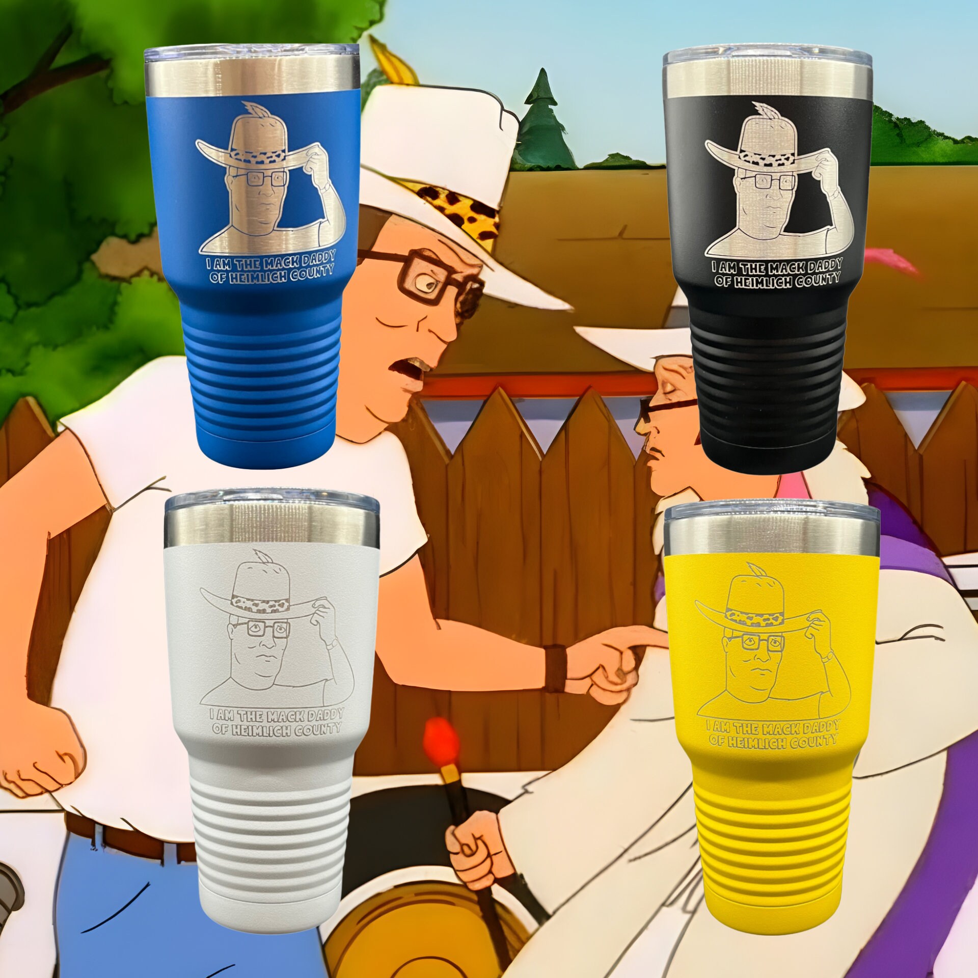King of the Hill Mack Daddy of Heimlich County Tumbler - Etsy