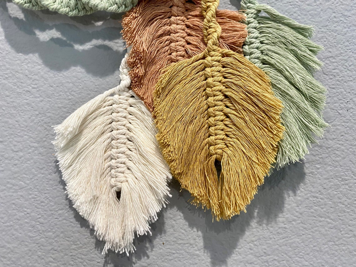 Macrame Wall Hanging Fall Color Rainbow With Leaves Macrame Tapestry ...