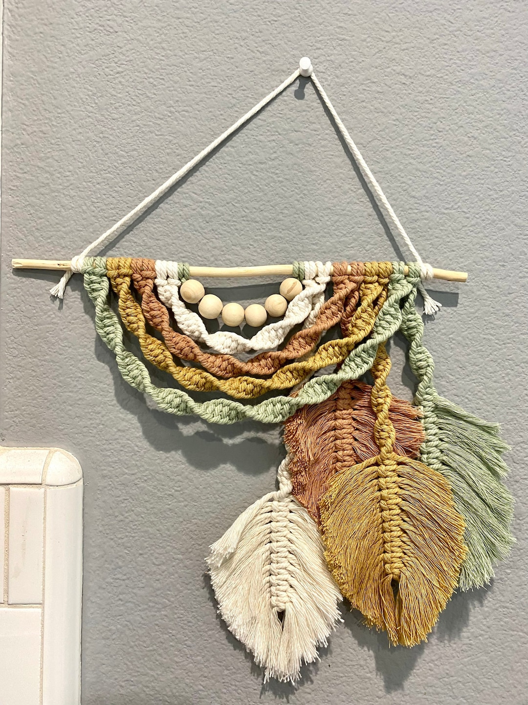 Macrame Wall Hanging Fall Color Rainbow With Leaves | Macrame Tapestry ...