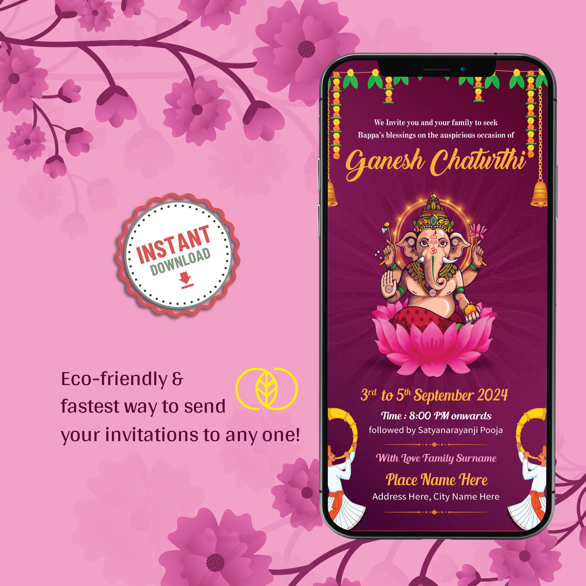 Buy Custom Ganesh Chaturthi Invitation Card Ganesh Puja Online in India ...